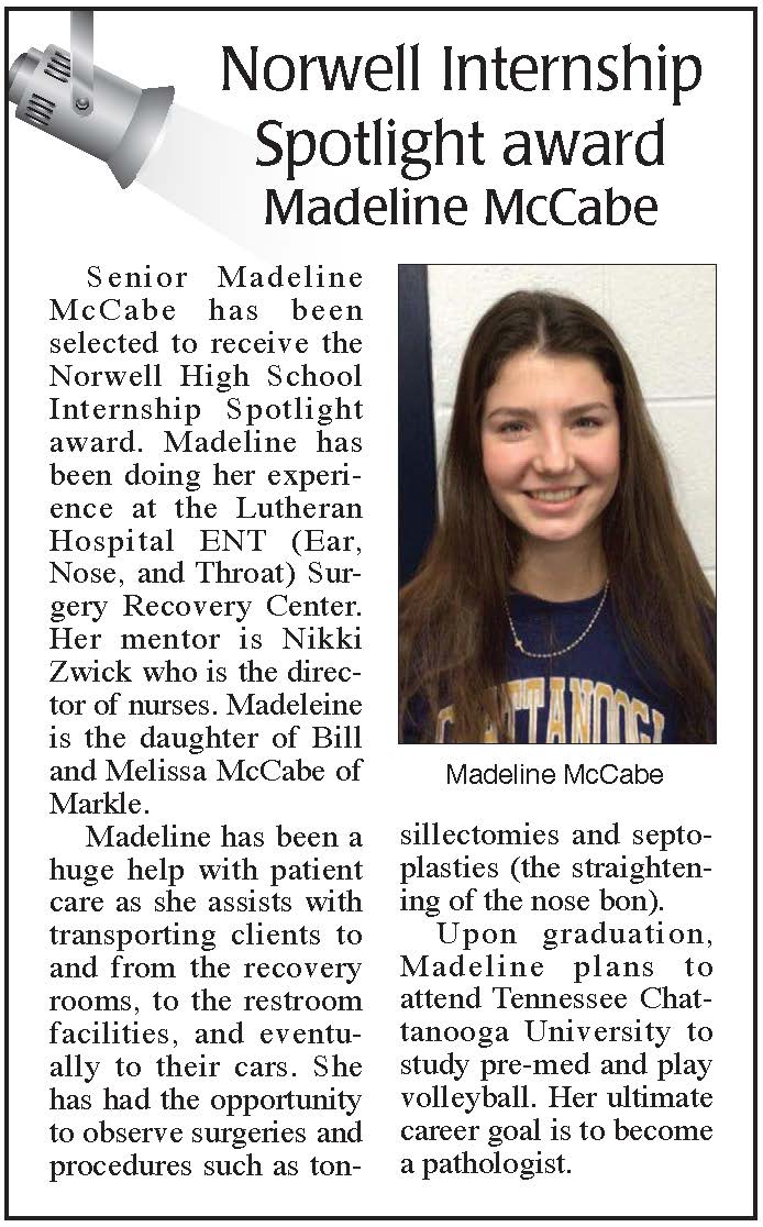Norwell Internship Spotlight award Madeline McCabe | News Banner